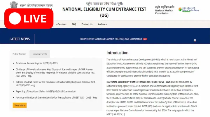 NEET Result 2025 (Released) Live Updates: Rank Card Download Link ...